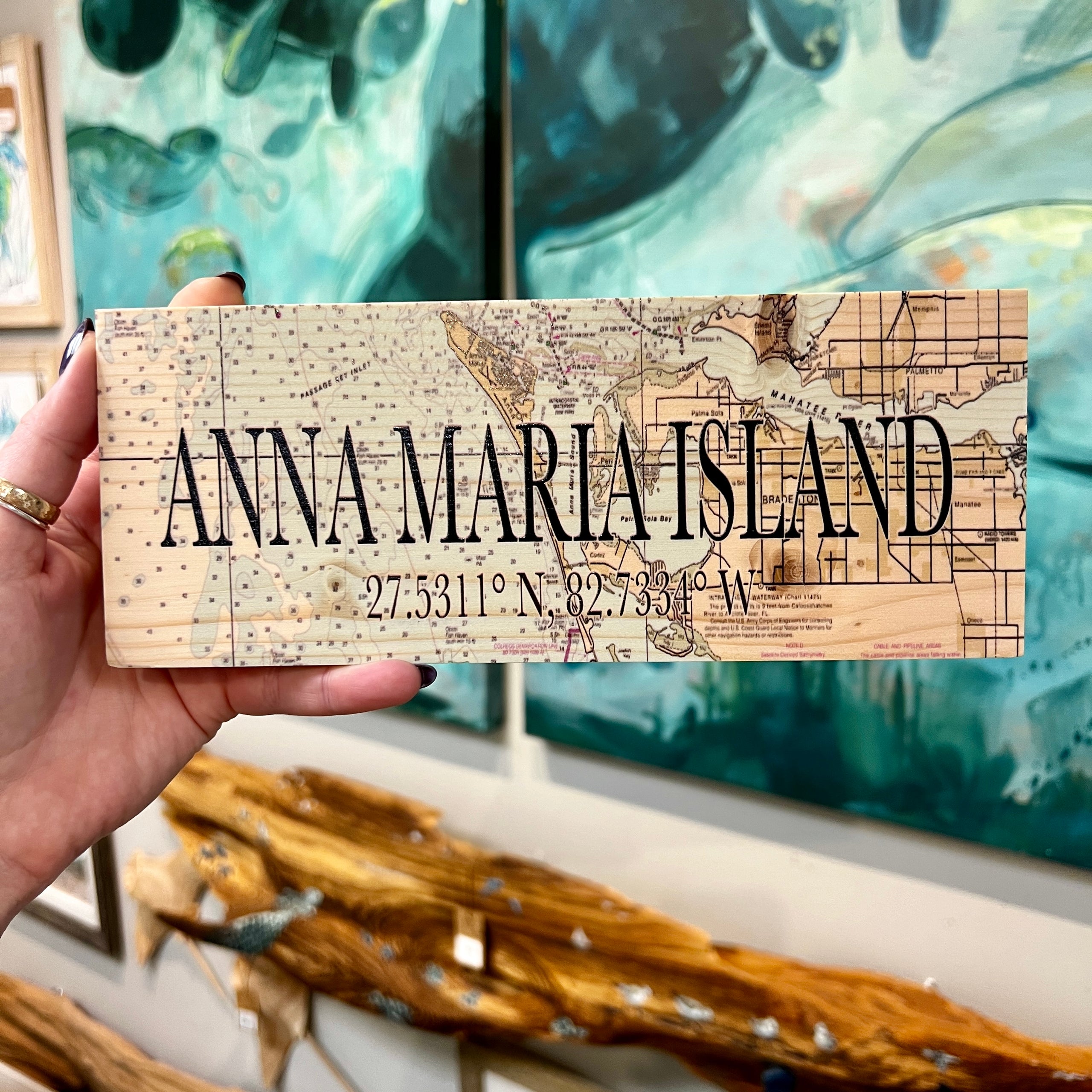 3x9" Wood Mini AMI Map Coordinate Sign | Cove.